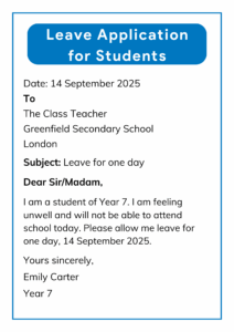 Leave Application Format for School Students • Englishilm